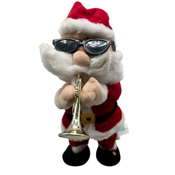 Holiday | Animated Here Comes Santa Claus Playing Trumpet Sunglasses ...